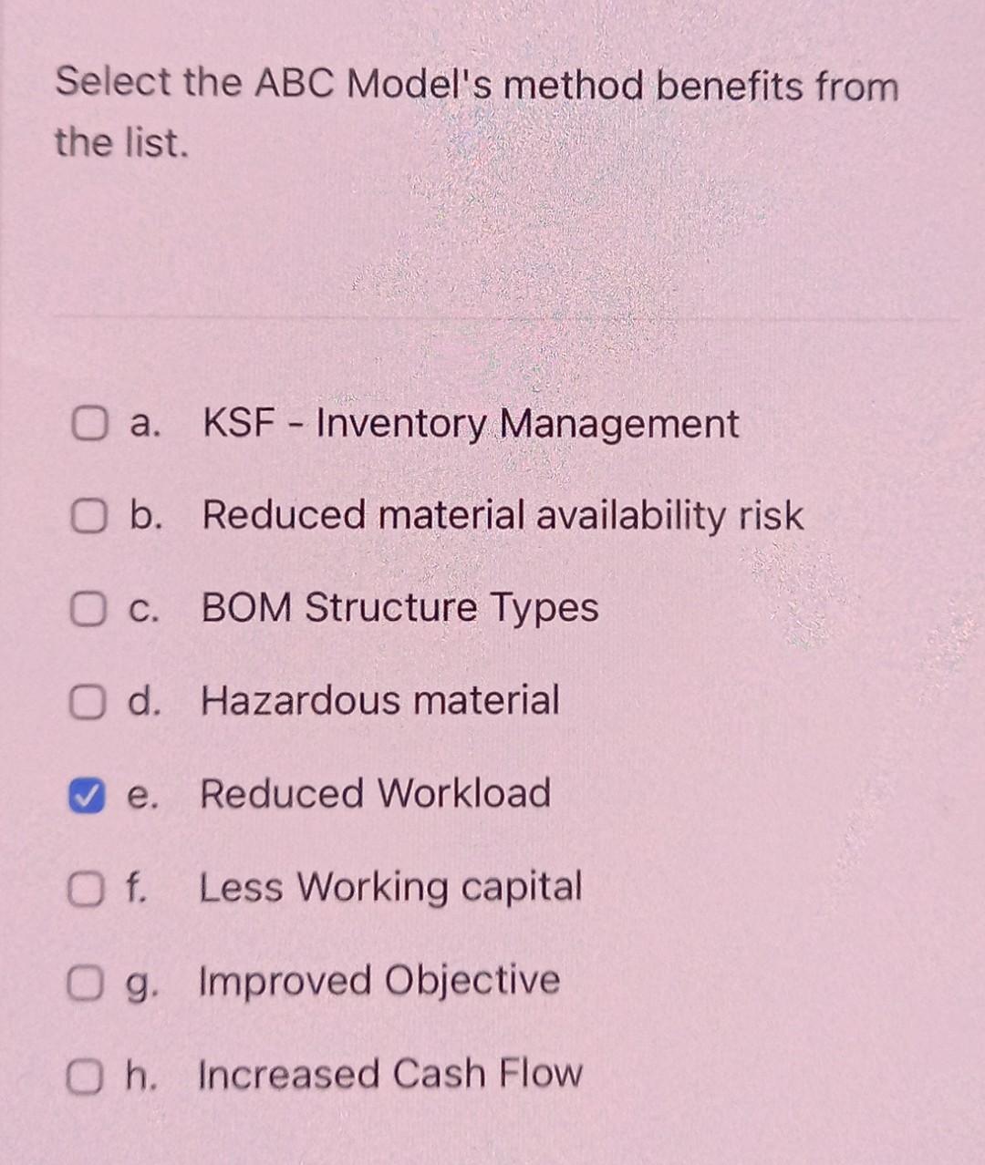 Solved Select the ABC Model's method benefits from the list. | Chegg.com