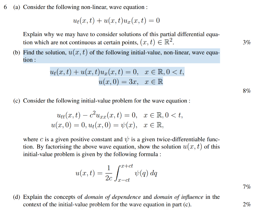 6 (a) ﻿Consider the following non-linear, wave | Chegg.com