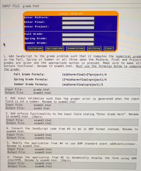 Solved INPUT FILE: grade.html GRADE PROBLEM Enter Midterm: | Chegg.com
