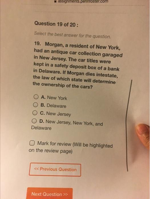 Solved assignments.pennfoster.com Question 19 of 20 : Select | Chegg.com