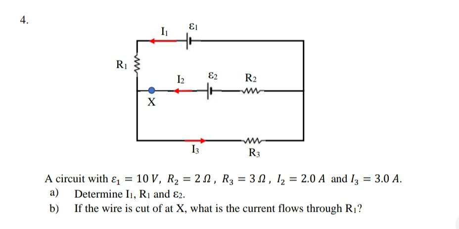 Solved A circuit with ε1=10 V,R2=2Ω,R3=3Ω,I2=2.0 A and | Chegg.com