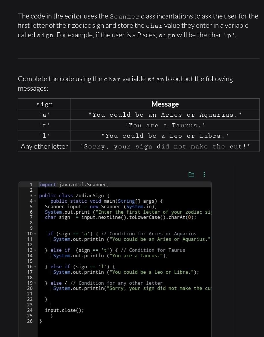 Solved The code in the editor uses the Sc anner class | Chegg.com