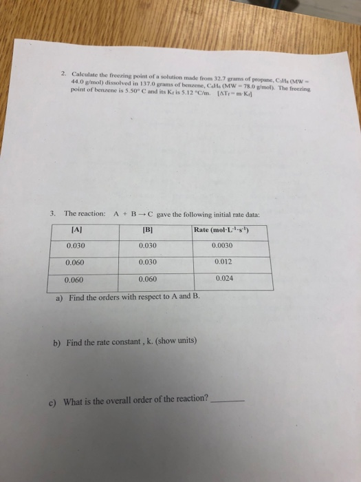 Solved 2. Calculate the freezing point of a solution made | Chegg.com