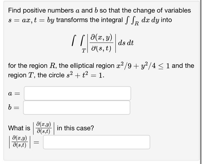 Solved Find positive numbers a and b so that the change of | Chegg.com