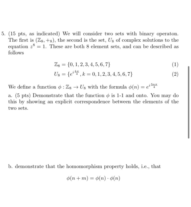 Solved 5. (15 pts, as indicated) We will consider two sets | Chegg.com