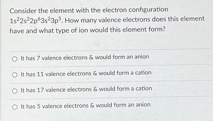 Solved Consider the element with the electron configuration | Chegg.com
