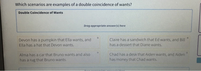 Solved Which scenarios are examples of a double coincidence | Chegg.com