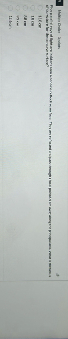 Solved 9Multiple Choice3 ﻿pointsFive parallel rays of light | Chegg.com