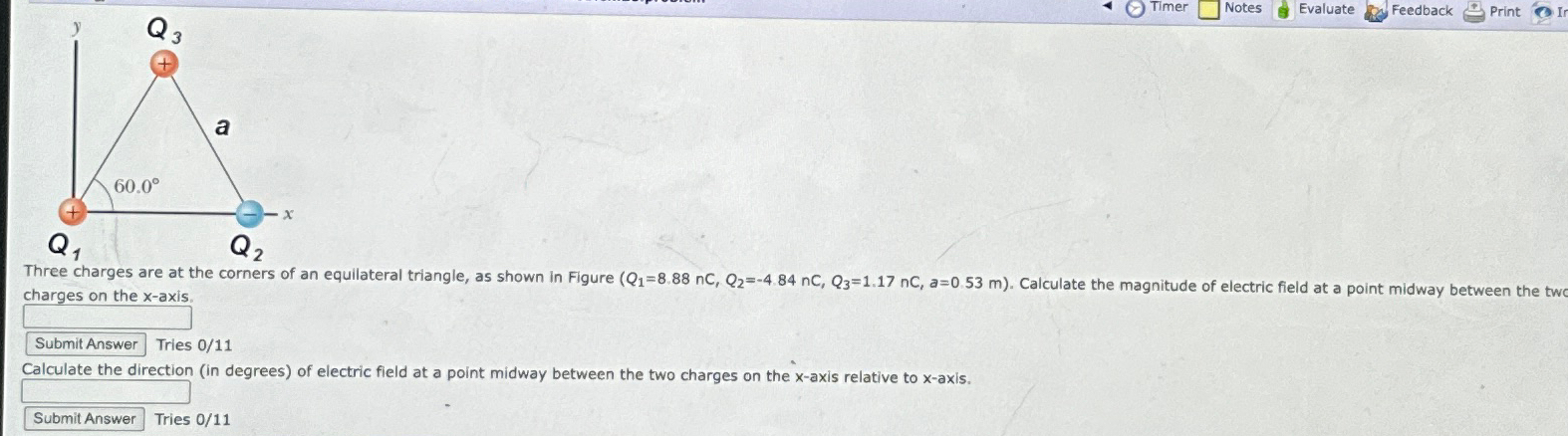 Solved Three charges are at the corners of an equilateral | Chegg.com