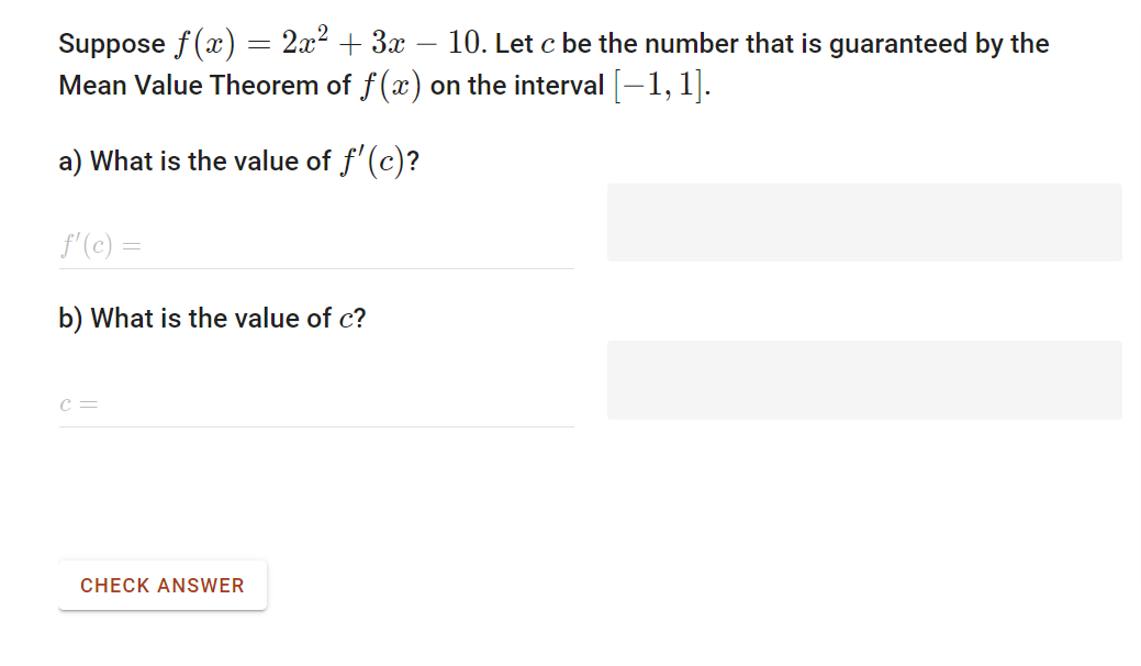 Solved Suppose f(x)=2x2+3x-10. ﻿Let c ﻿be the number that is | Chegg.com
