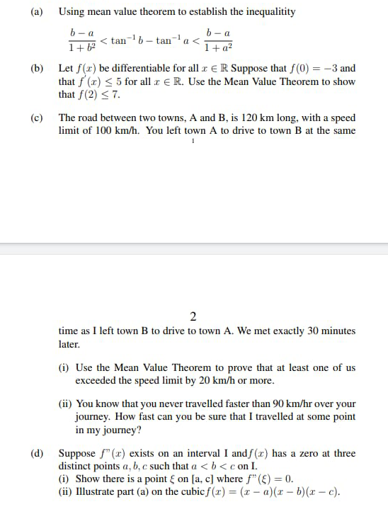 Solved (a) Using mean value theorem to establish the | Chegg.com