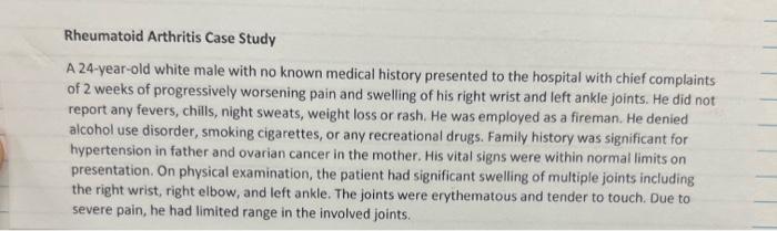Solved Rheumatoid Arthritis Case Study A 24-year-old white | Chegg.com