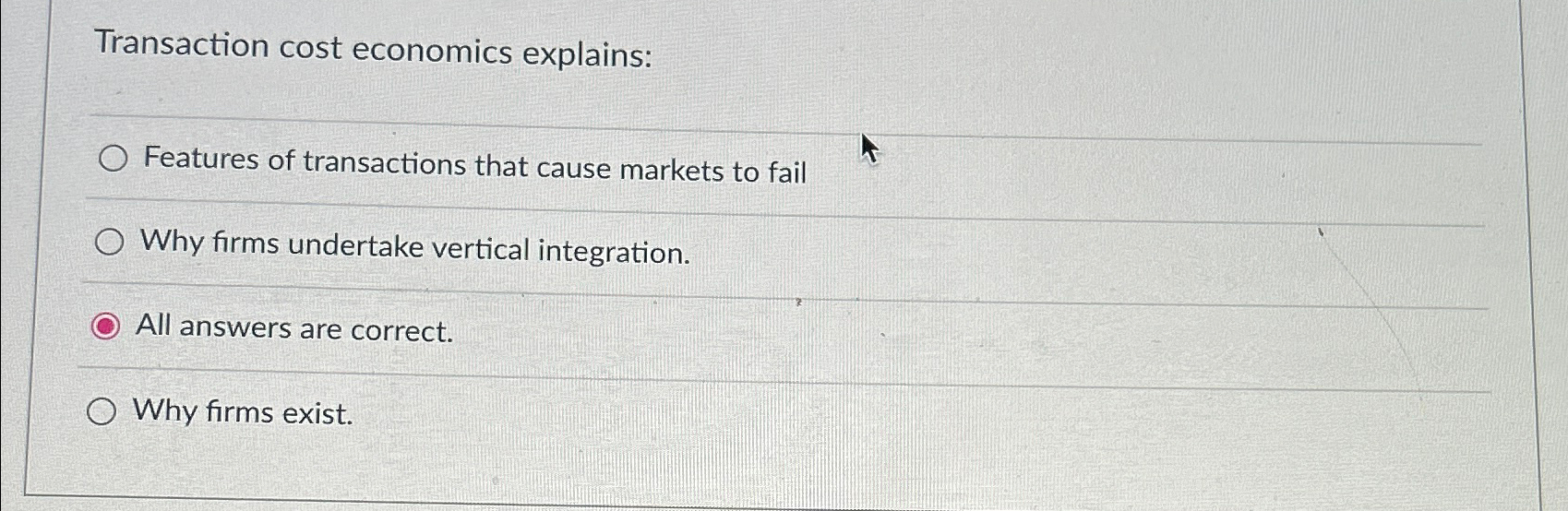 Solved Transaction cost economics explains:Features of | Chegg.com