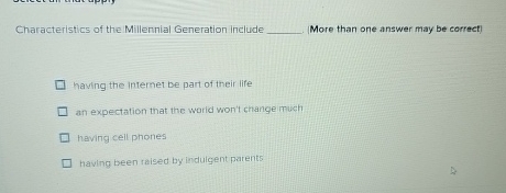 Solved Characteristics of the Millennial Generation include | Chegg.com