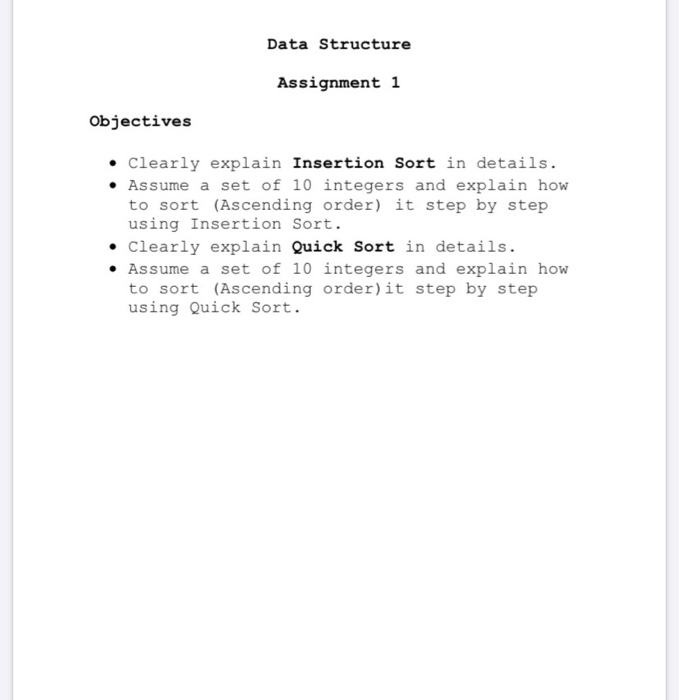 Solved Data Structure Assignment 1 Objectives • Clearly | Chegg.com