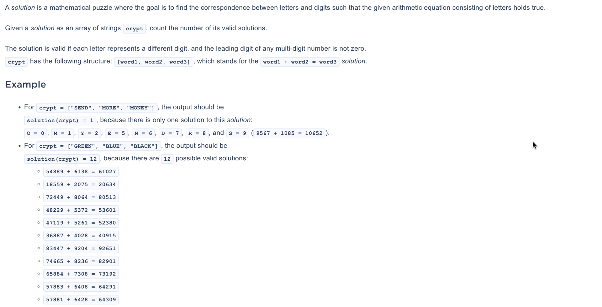 Solved Given a solution as an array of strings count the | Chegg.com