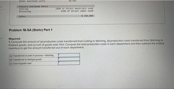 Solved Problem 16-5A (Static) Production cost flow and | Chegg.com