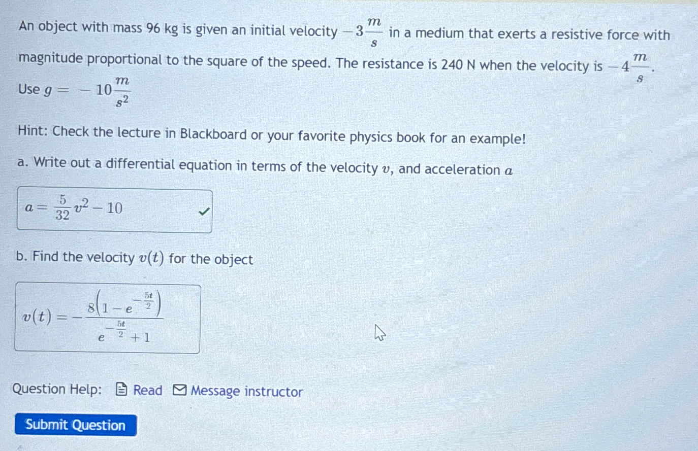 Solved An object with mass 96kg ﻿is given an initial | Chegg.com