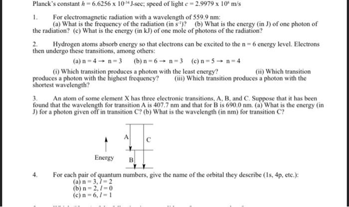 Solved Planck's constant h=6.6256×10−34 J.sec; speed of | Chegg.com