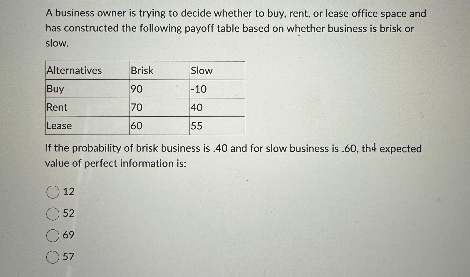 Solved A business owner is trying to decide whether to buy, | Chegg.com