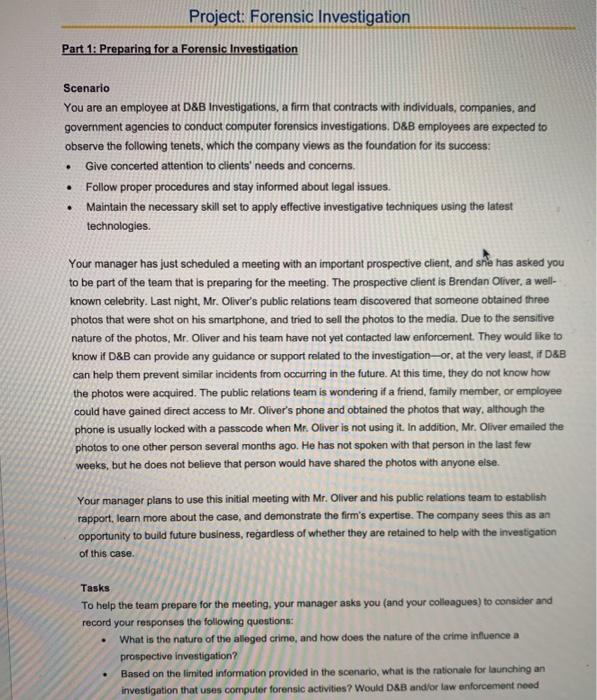 Project: Forensic Investigation Part 1: Preparing for | Chegg.com