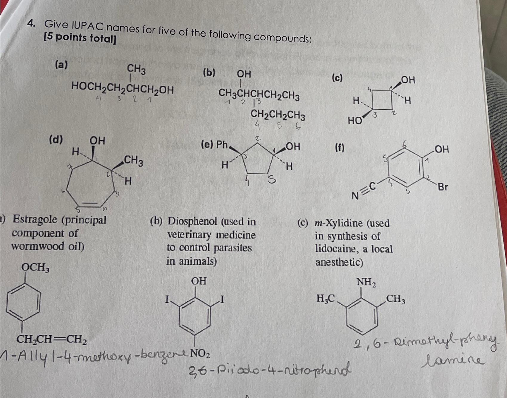 Solved Give IUPAC names for five of the following compounds: | Chegg.com