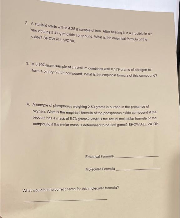 Solved 2. A student starts with a 4.25 g sample of iron. | Chegg.com