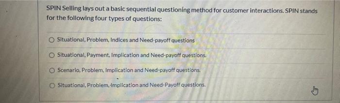 Solved Spin Selling Lays Out A Basic Sequential Questioning