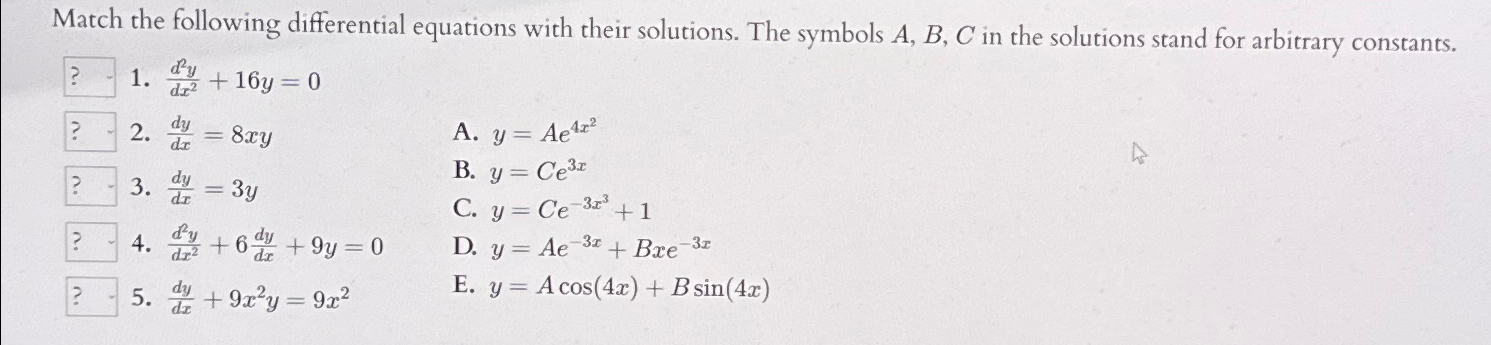 Solved Match the following differential equations with their | Chegg.com