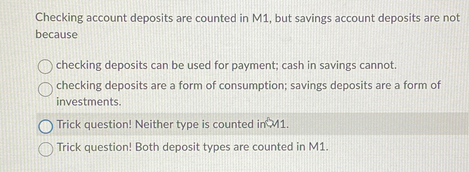 Solved Checking account deposits are counted in M1, ﻿but | Chegg.com