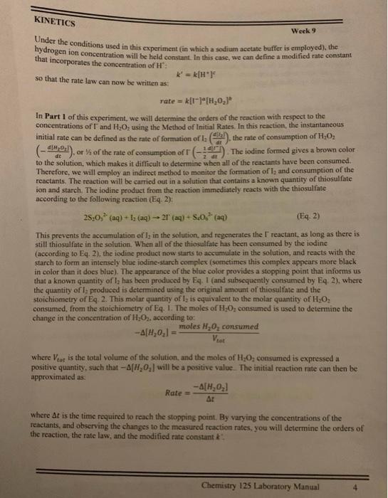 Solved 1. A reaction solution for a trial in Part I of | Chegg.com