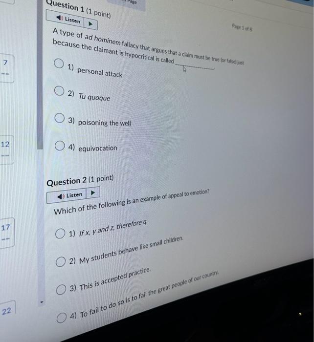 1) 1) a premise 2) a predicate 3) an argument 4) a | Chegg.com