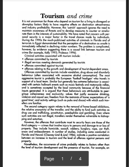 Solved Tourism and crime It is not uncommon for those who | Chegg.com