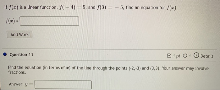 Solved If f(x) is a linear function, f(-4)= 5, and f(3) 5, | Chegg.com