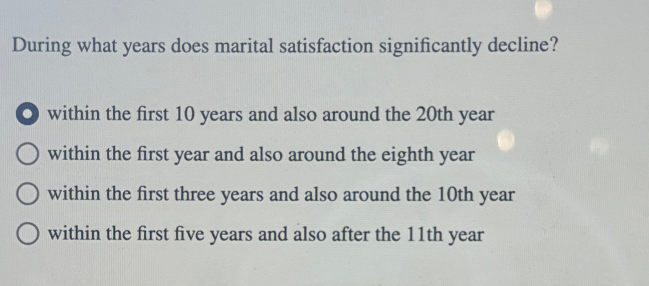 Solved During what years does marital satisfaction | Chegg.com