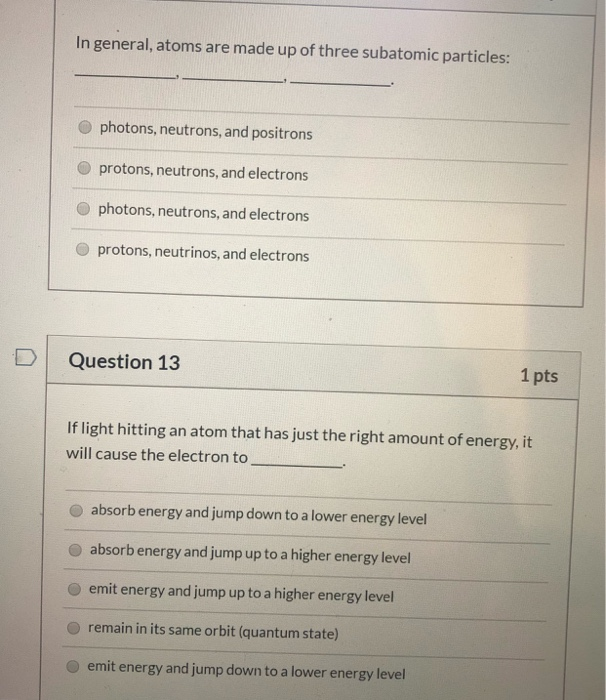 Solved In general, atoms are made up of three subatomic | Chegg.com