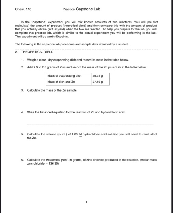 Solved Chem. 110 Practice Capstone Lab In the "capstone" | Chegg.com