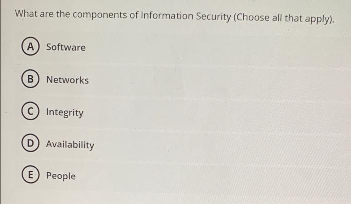 Solved What are the components of Information Security | Chegg.com
