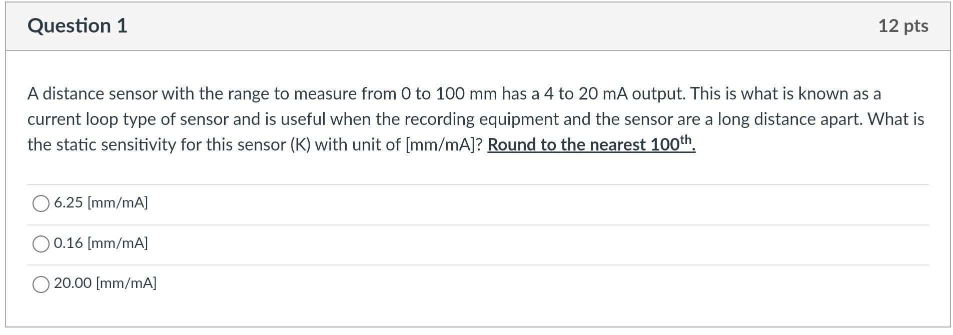 Solved A distance sensor with the range to measure from 0 to | Chegg.com