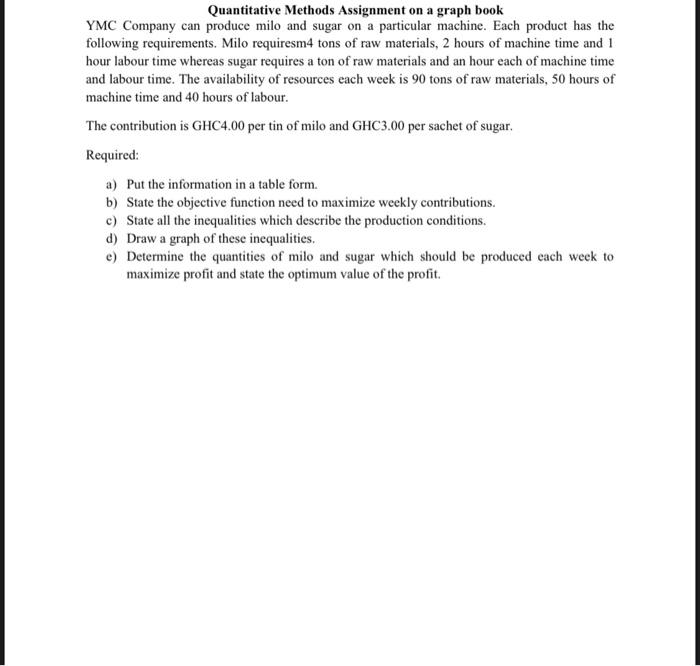 Solved Quantitative Methods Assignment on a graph book YMC | Chegg.com