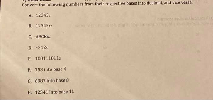 Solved Convert the following numbers from their respective | Chegg.com