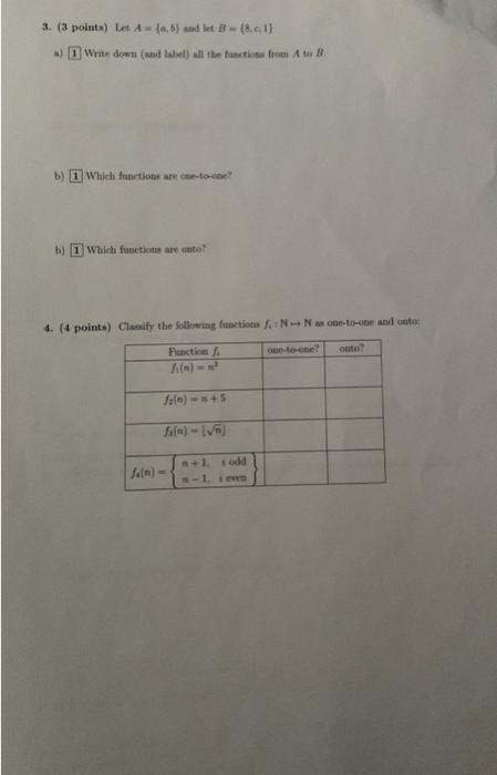 Solved 3. (3 points) Let A={a,b} and let B={8,c,1} a) [1] | Chegg.com