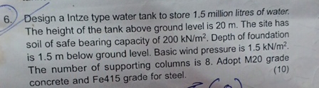Solved Design a Intze type water tank to store 1.5 ﻿million | Chegg.com