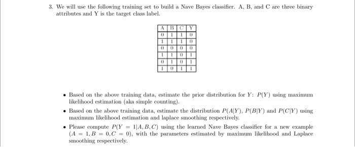 3. We will use the following training set to build a | Chegg.com