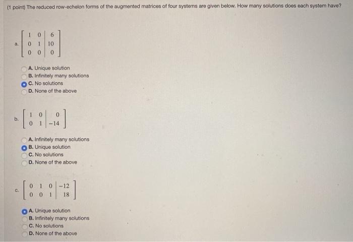 Solved (1 point) The reduced row-echelon forms of the | Chegg.com