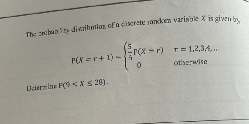 Solved The probability distribution of a discrete random | Chegg.com