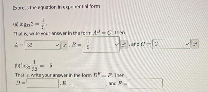 Solved Express The Equation In Exponential Form A 1707
