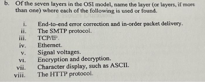 Solved b. Of the seven layers in the OSI model, name the | Chegg.com