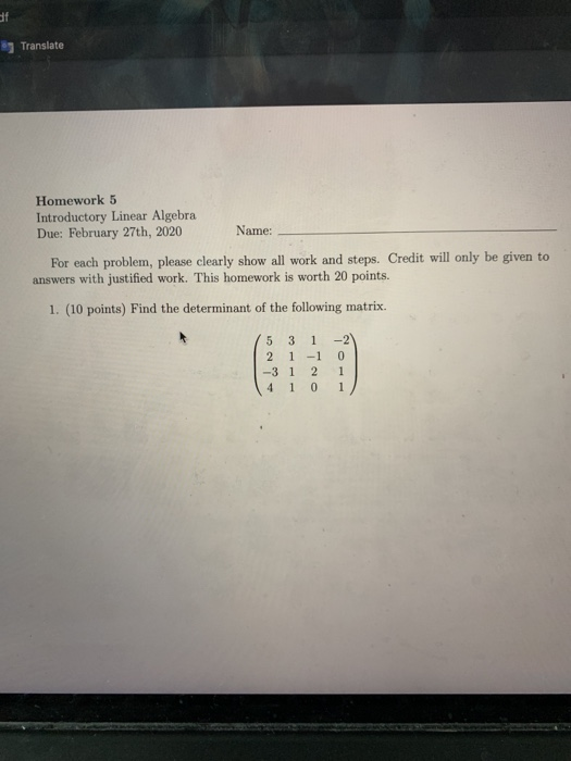 Solved Translate Homework 5 Introductory Linear Algebra Due: | Chegg.com