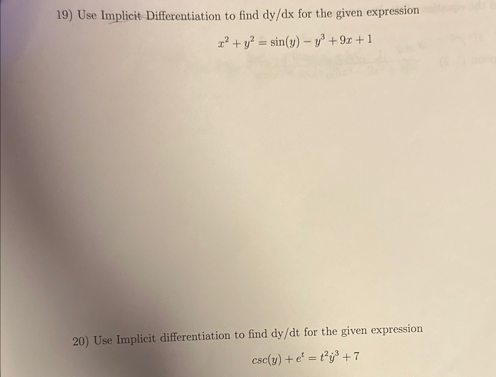 Solved Can u answer 19 ﻿and 20.Use Implicit Differentiation | Chegg.com